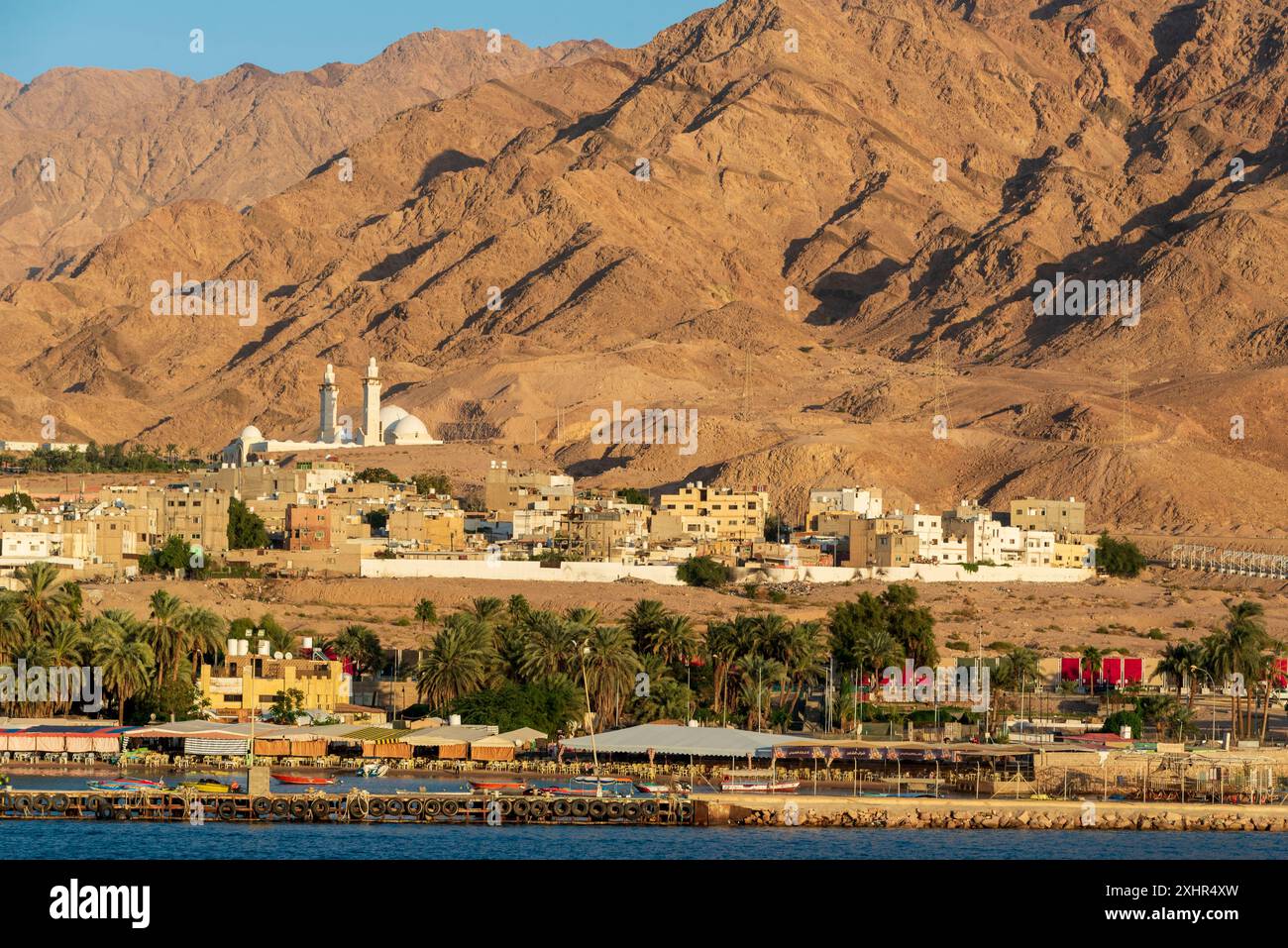 Jordan, Aqaba Governorate, Aqaba, Grand Mosque from the port of Aqaba ...
