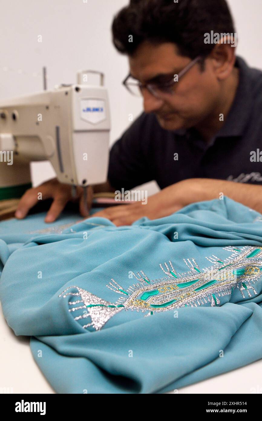 Sultanate of Oman, Muscat, Al-Athaiba district, haute couture workshop ...