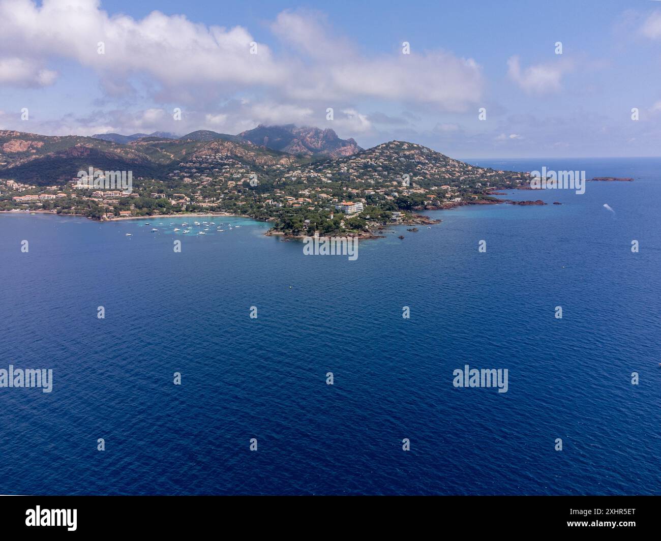 Panoramic view from above on blue Mediterranean dea, sandy beach of ...