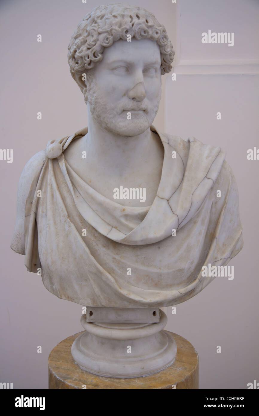 Bust of the emperor Hadrian in white marble. Naples Archaeological ...