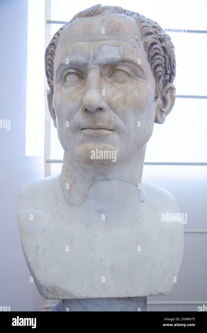 White marble bust of Gaius Julius Caesar. Naples Archaeological Museum ...