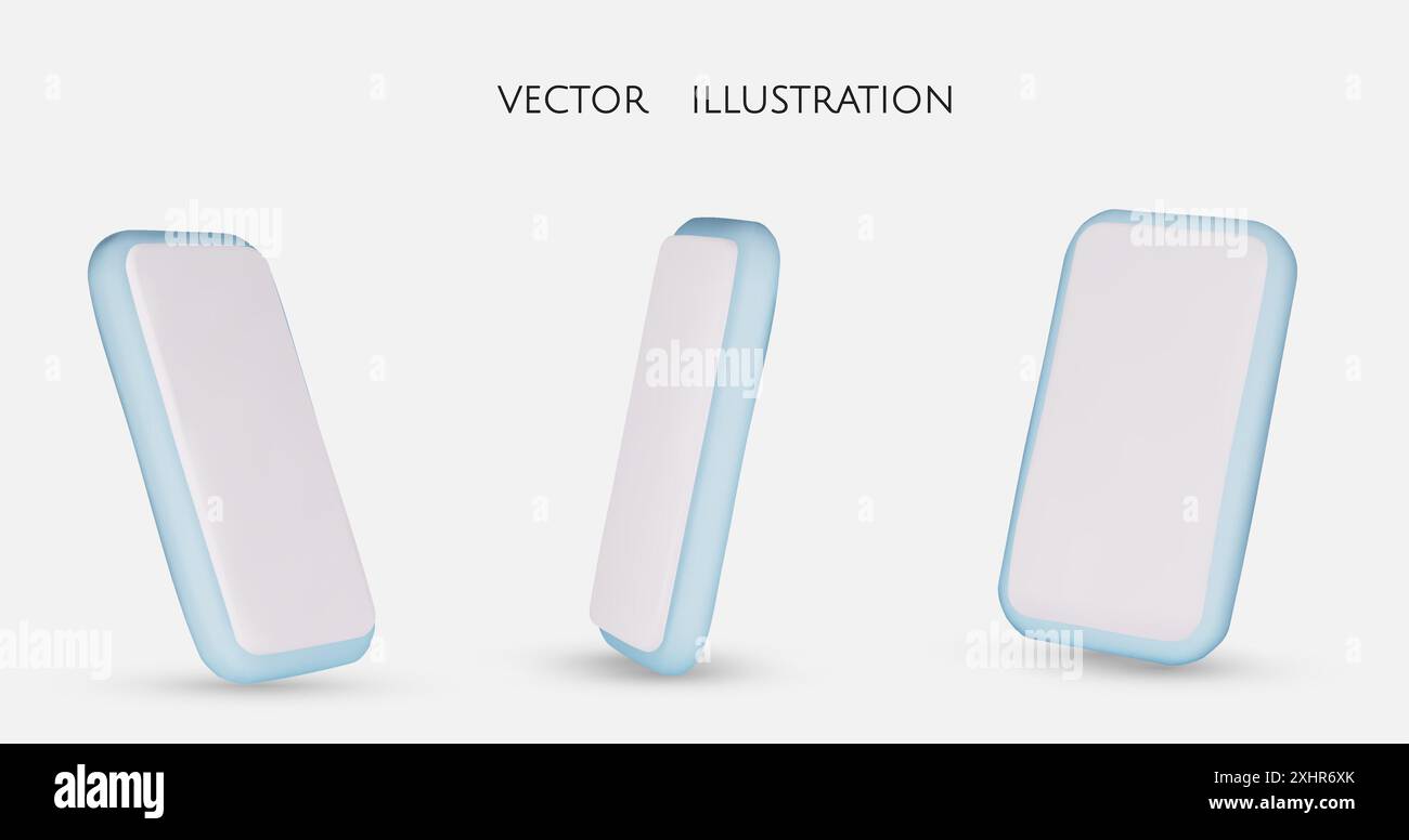 Set of blue different angles of smartphone in 3d render with screen ...