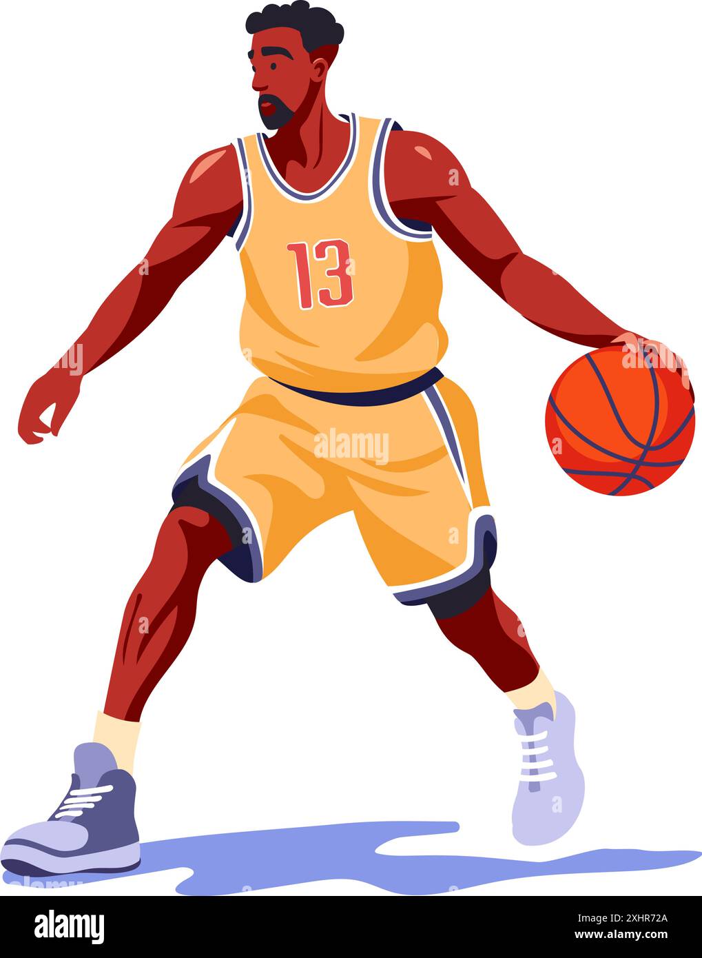 Male basketball pro player in mid-dribble Fitness concept. Flat vector ...