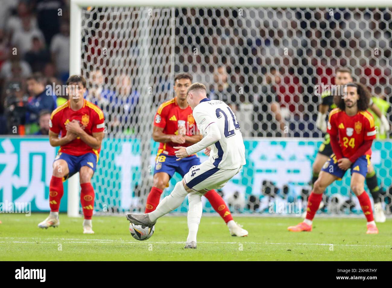 England Forward Cole Palmer (Chelsea) scores a GOAL 1-1 and shoots during the Spain v England ...