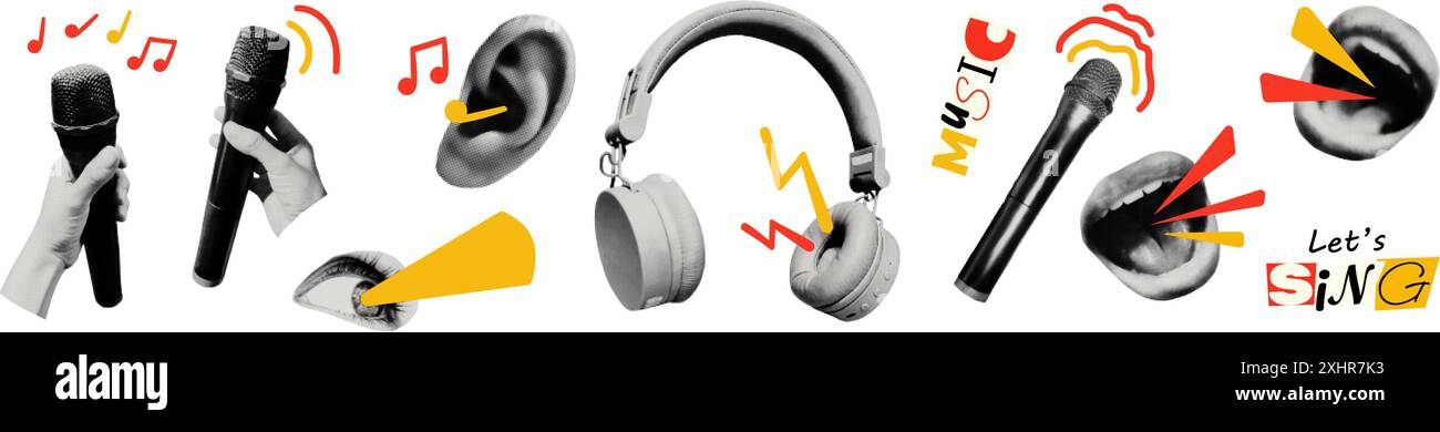 Music halftone collage elements set vector illustration Stock Vector ...