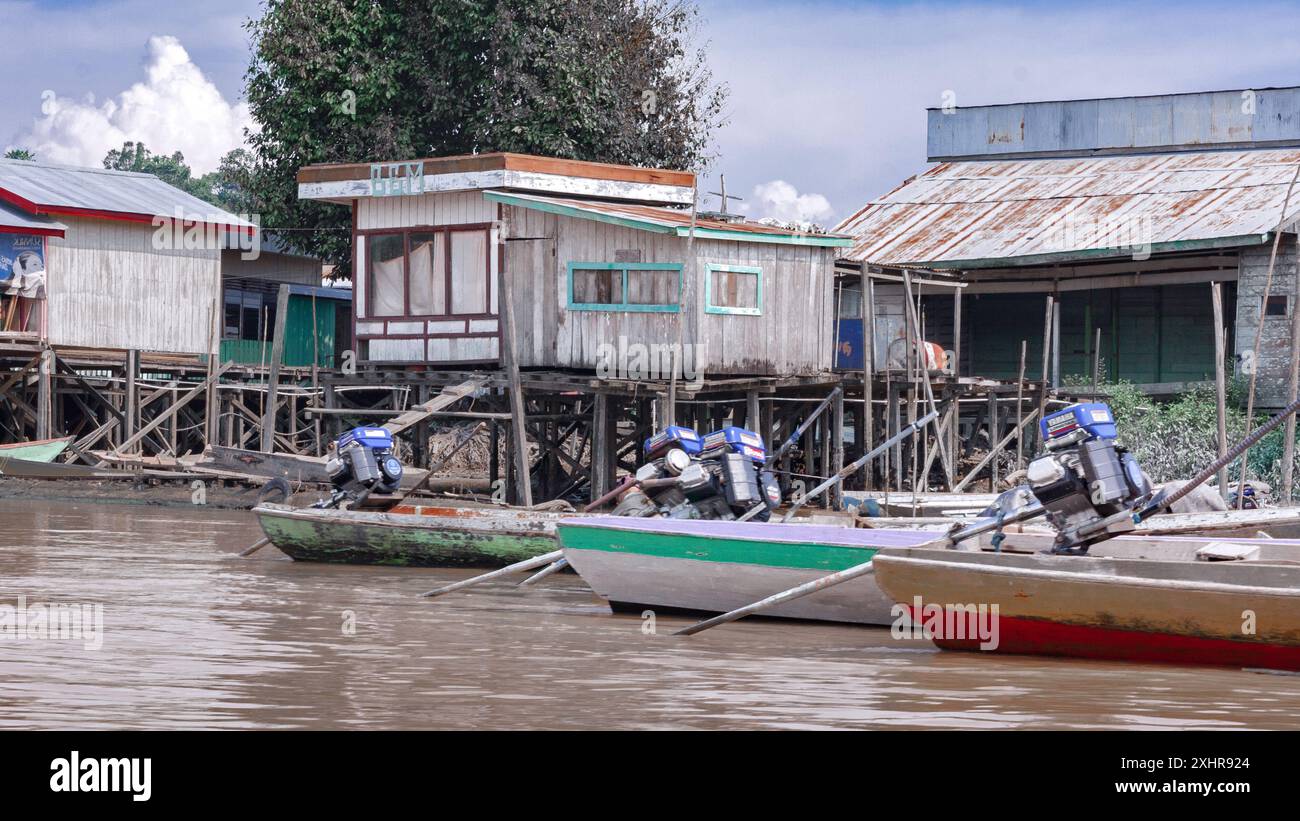 Borneo, Indonesia: Travel on Teluk Bayur River journey Stock Photo - Alamy