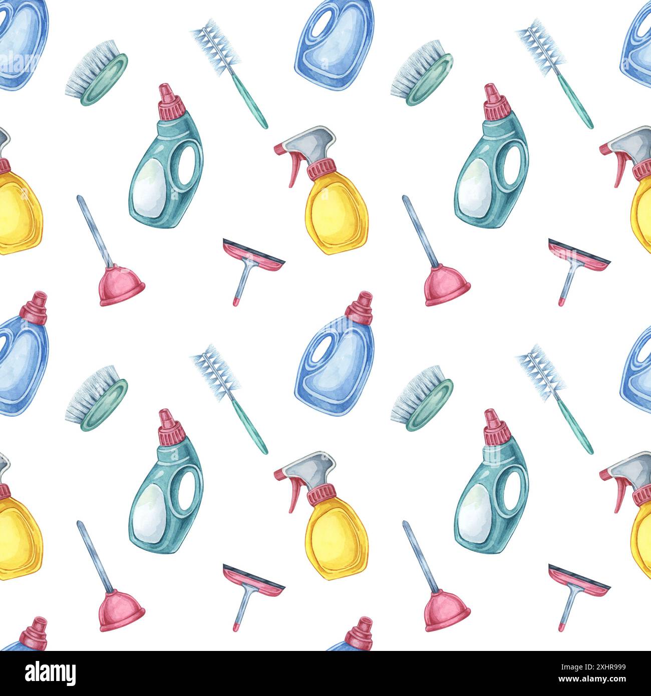 Cleaning essentials seamless pattern with spray bottles, detergent, and ...