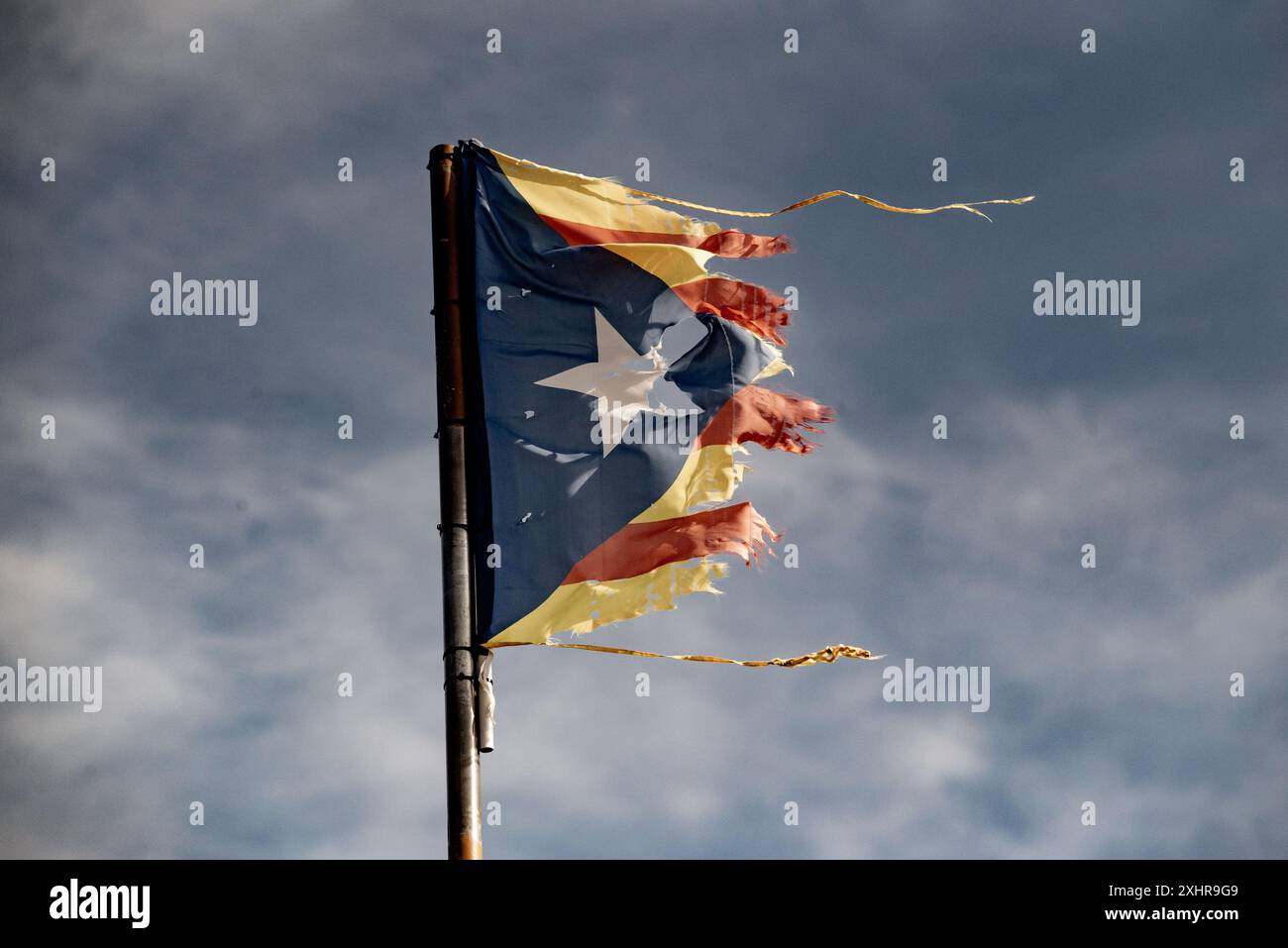A wind-worn Catalan pro-independence flag (known as estelada) is seen ...