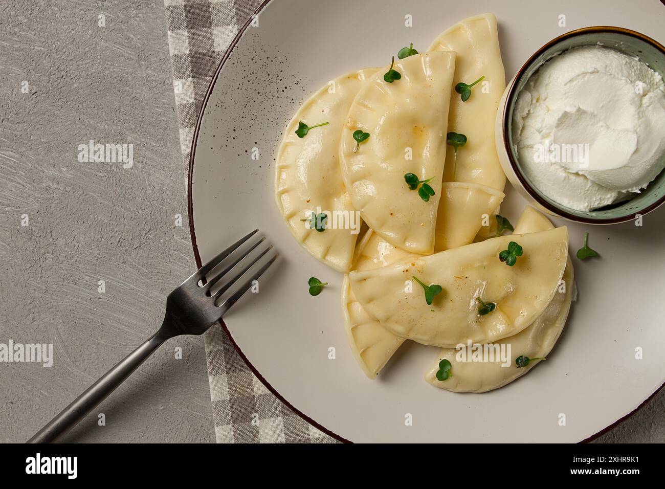 Pierogi, a traditional dish of Polish cuisine, dumplings, top view ...