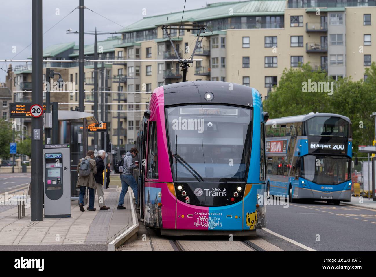 11 July 2024. Leith,Edinburgh,Scotland. This is a Tram busy collecting ...