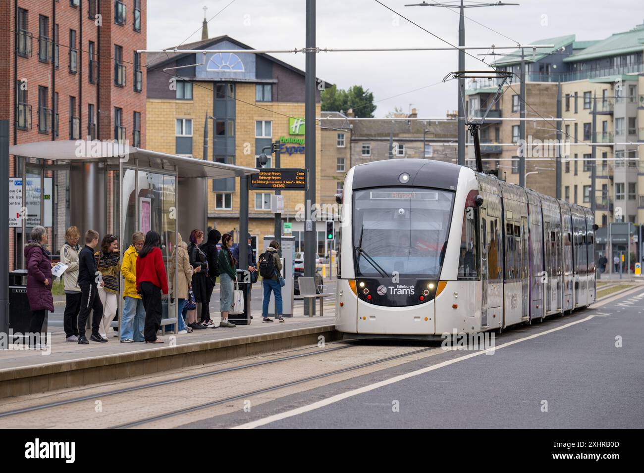 11 July 2024. Leith,Edinburgh,Scotland. This is a Tram busy collecting ...