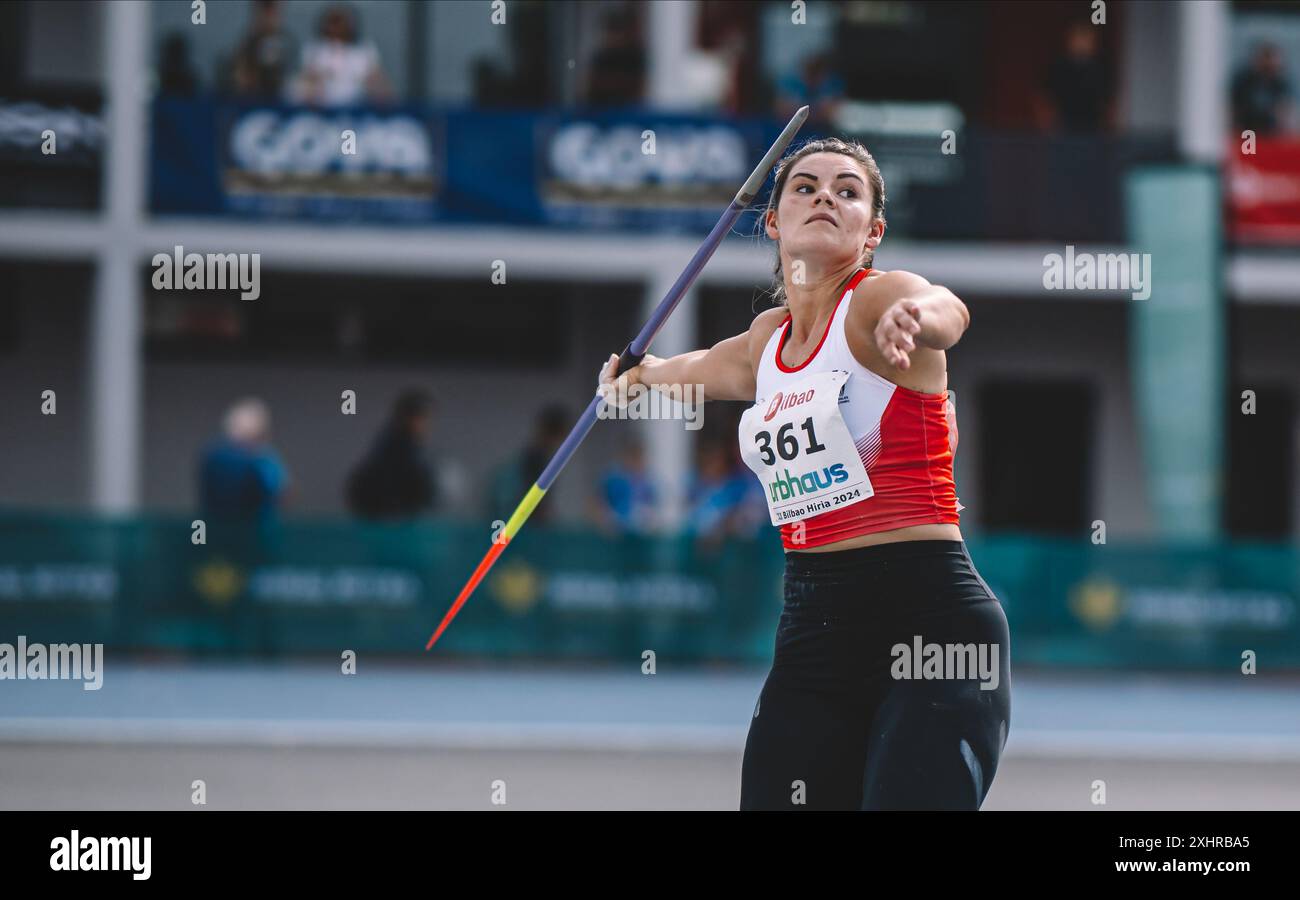 FREYA JONES participating in the javelin throw at the Bilbao 2024 ...