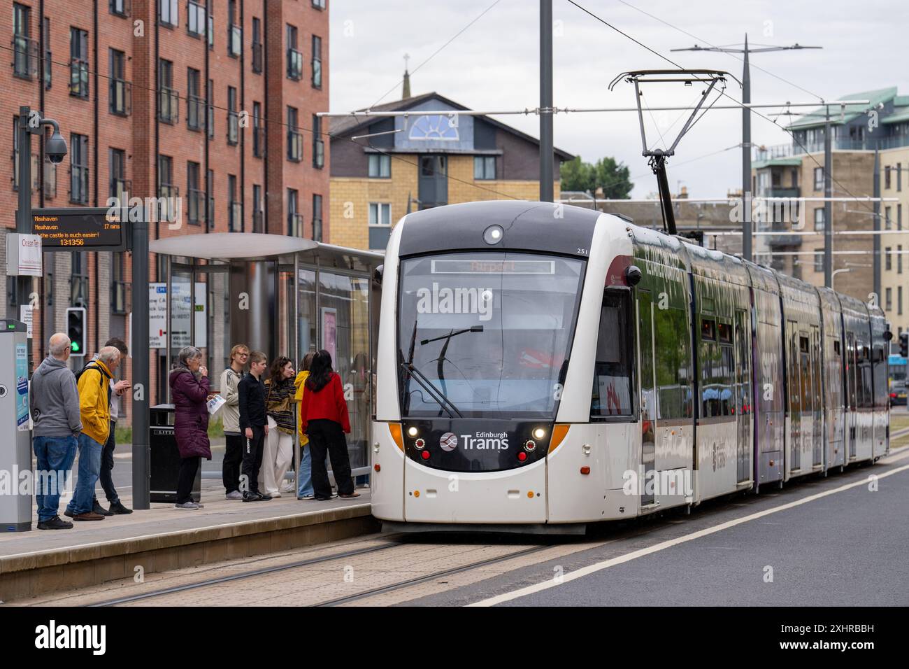 11 July 2024. Leith,Edinburgh,Scotland. This is a Tram busy collecting ...
