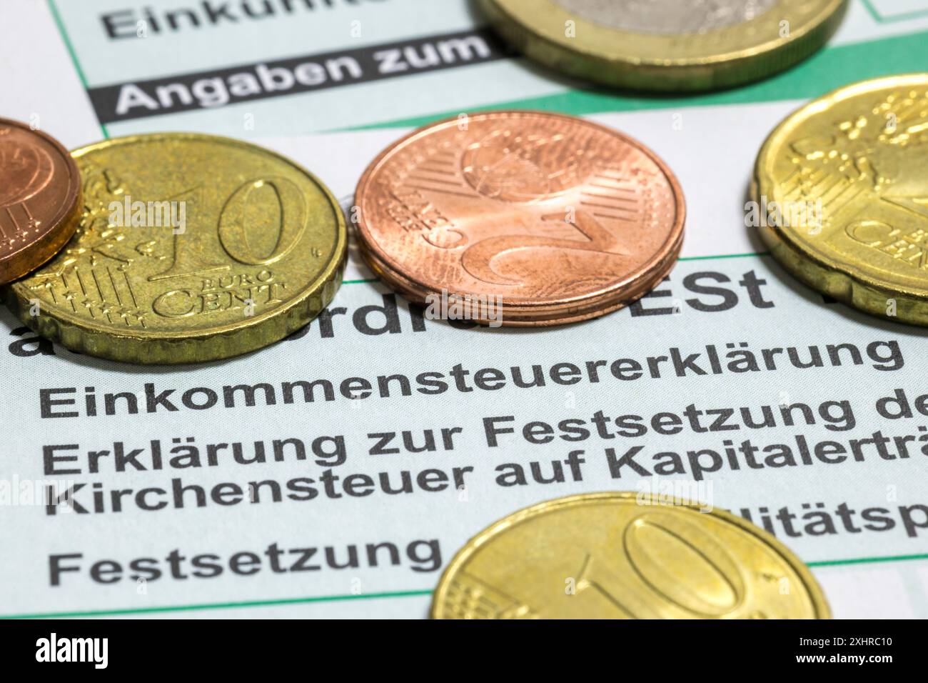 Income tax return, main form ESt 1 A, form, EURO, coins Stock Photo - Alamy