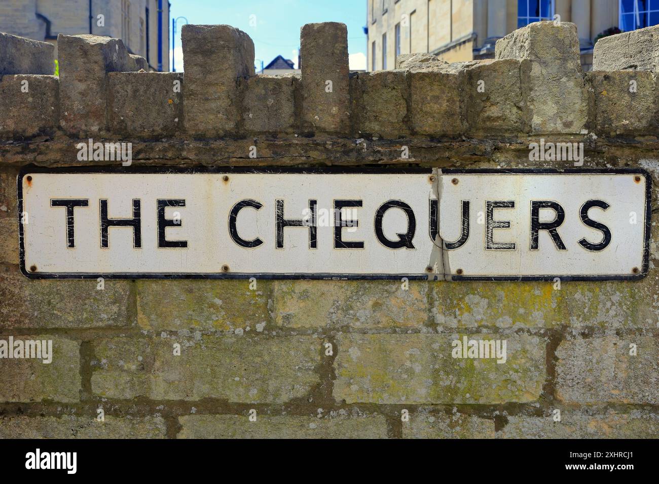 Street sign for The Chequers, Devizes town centre, Wiltshire. Taken ...