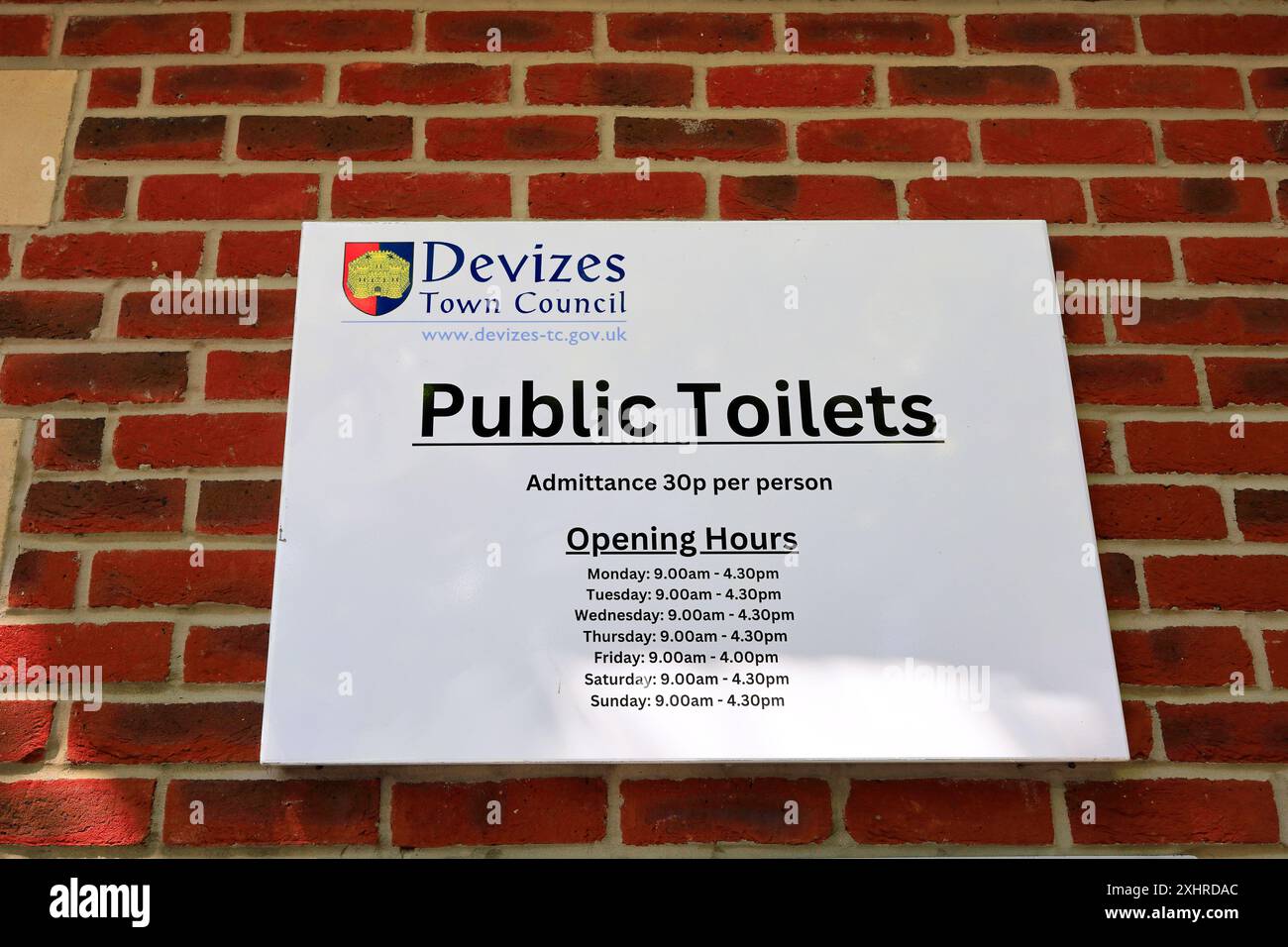Devizes sign for Public Toilets - admittance 30p per person and opening ...