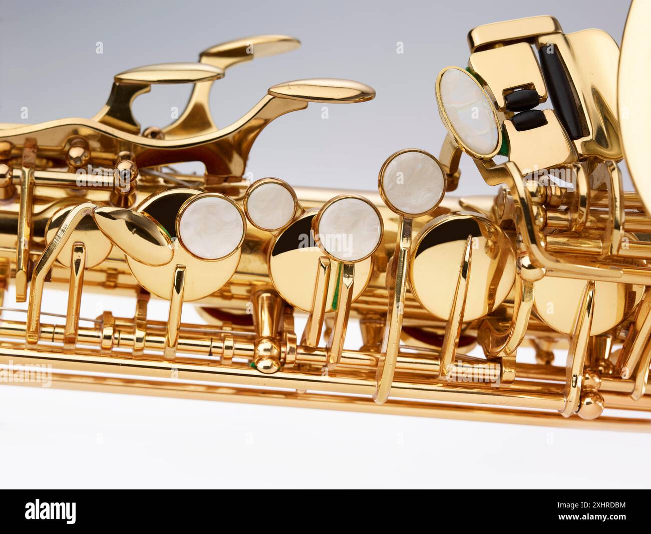Saxophone in front of white background, detail, studio shot Stock Photo ...
