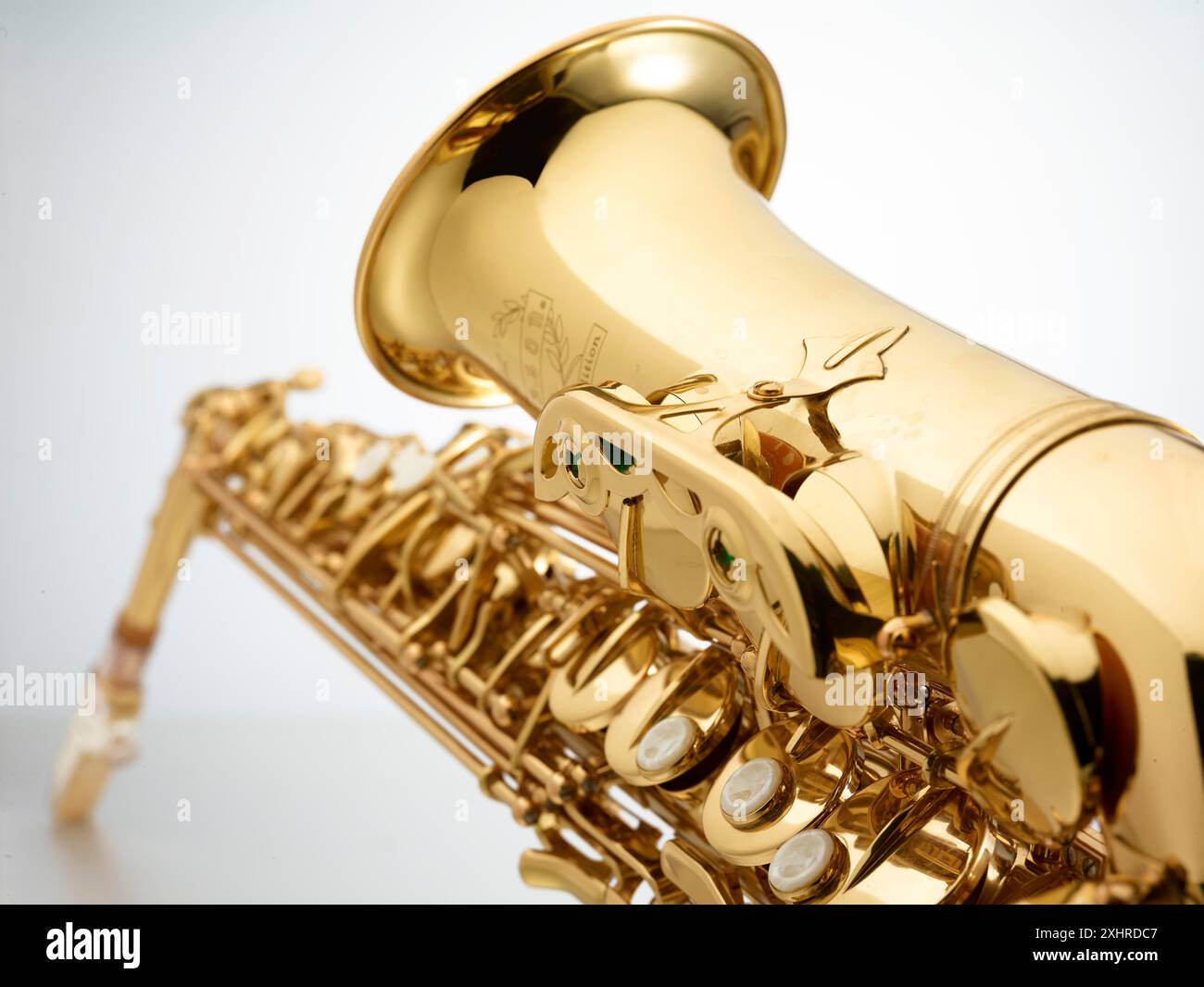 Saxophone in front of white background, detail, studio shot Stock Photo ...