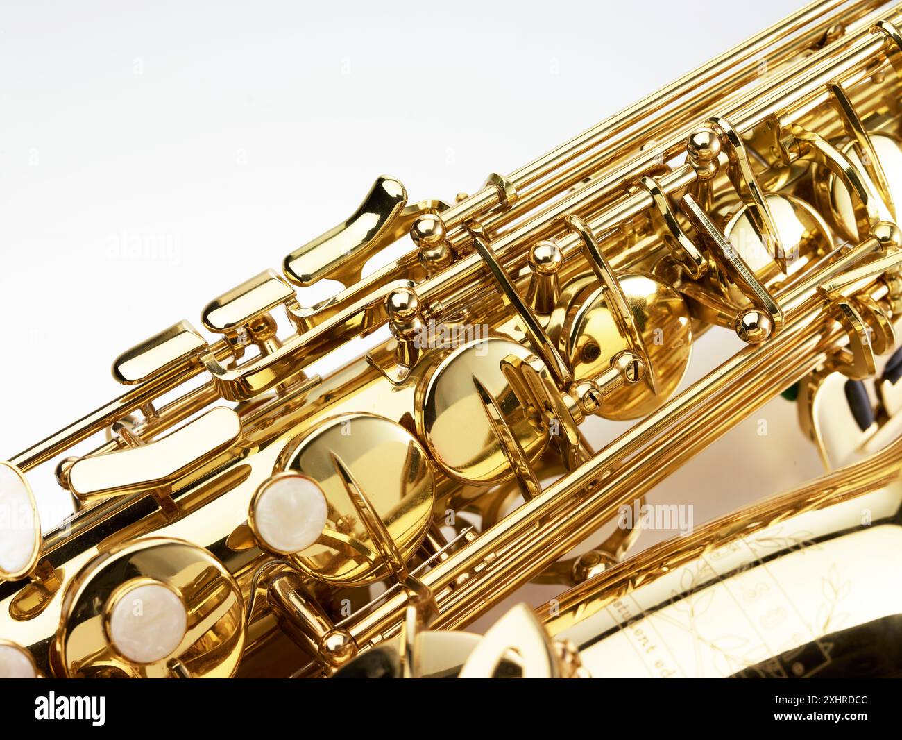 Saxophone in front of white background, detail, studio shot Stock Photo ...
