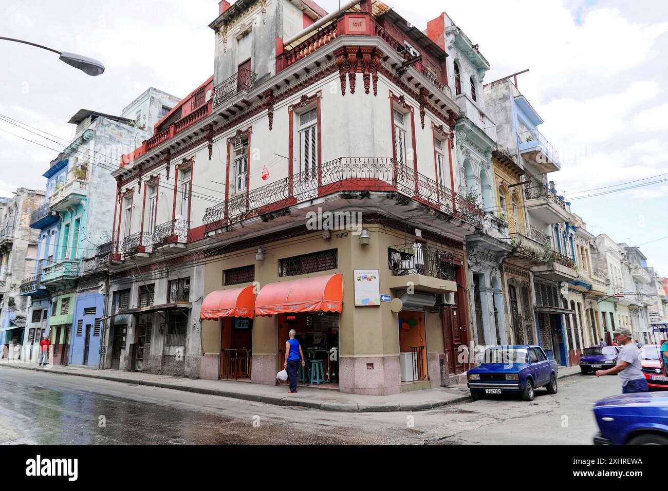 Havana, Cuba, Central America, Historic buildings on a street corner ...