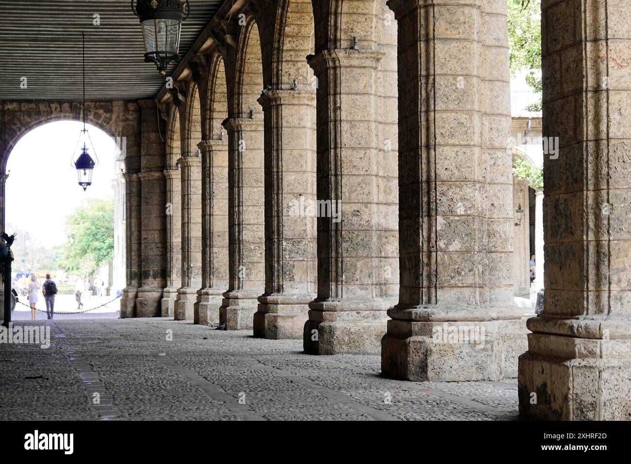 Historic passage with stone arches and shadows, Cuba, Greater Antilles ...