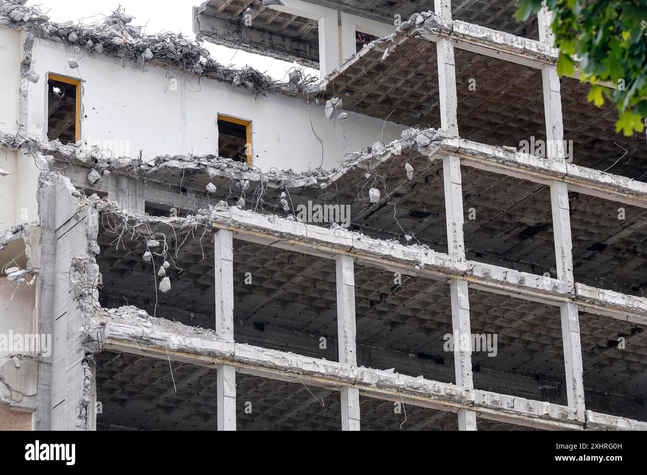 Demolition of office tower at the Urania. The administration building ...