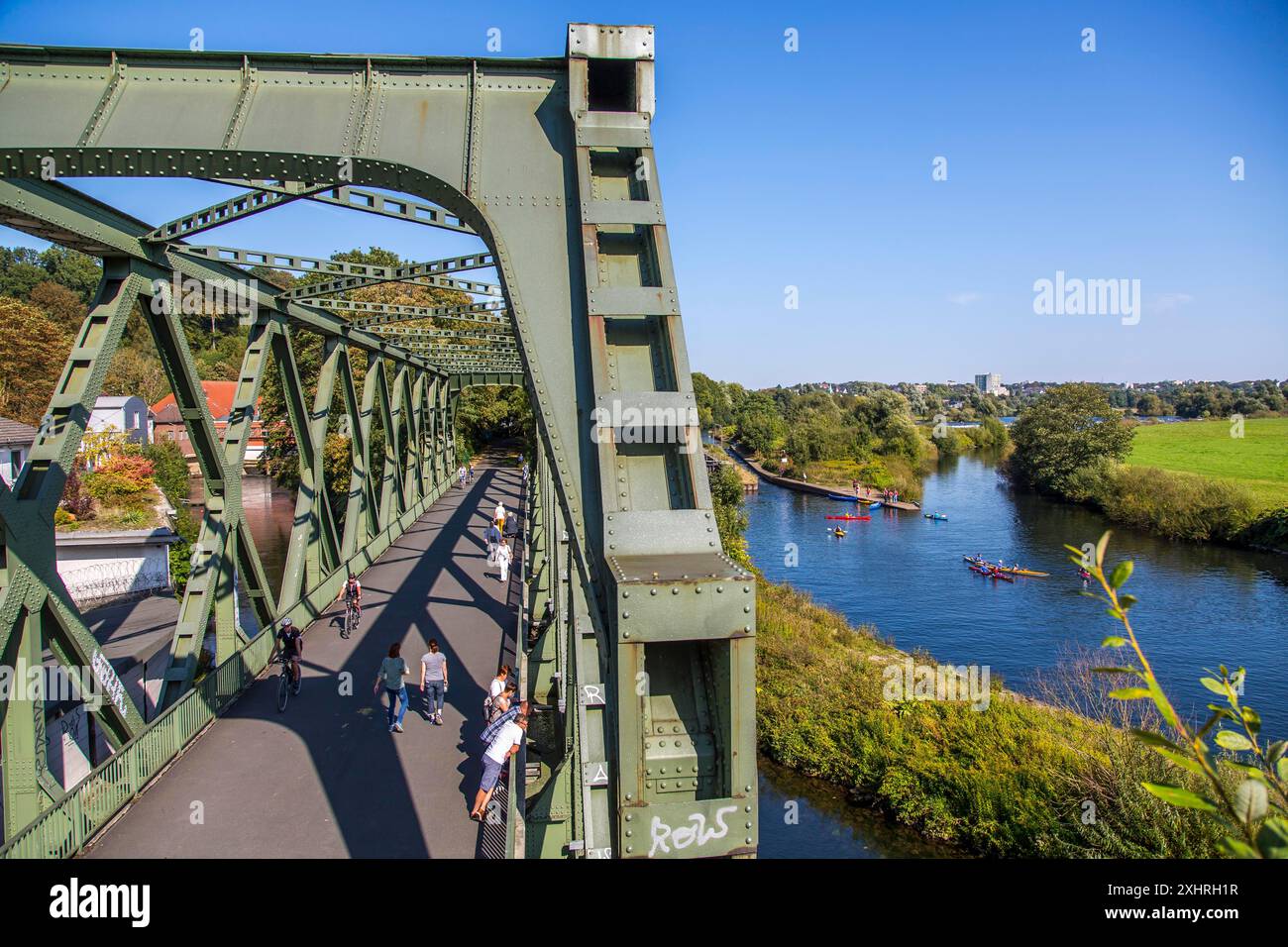 Ruhr Valley cycle path, former railway bridge over the Ruhr, in Essen ...