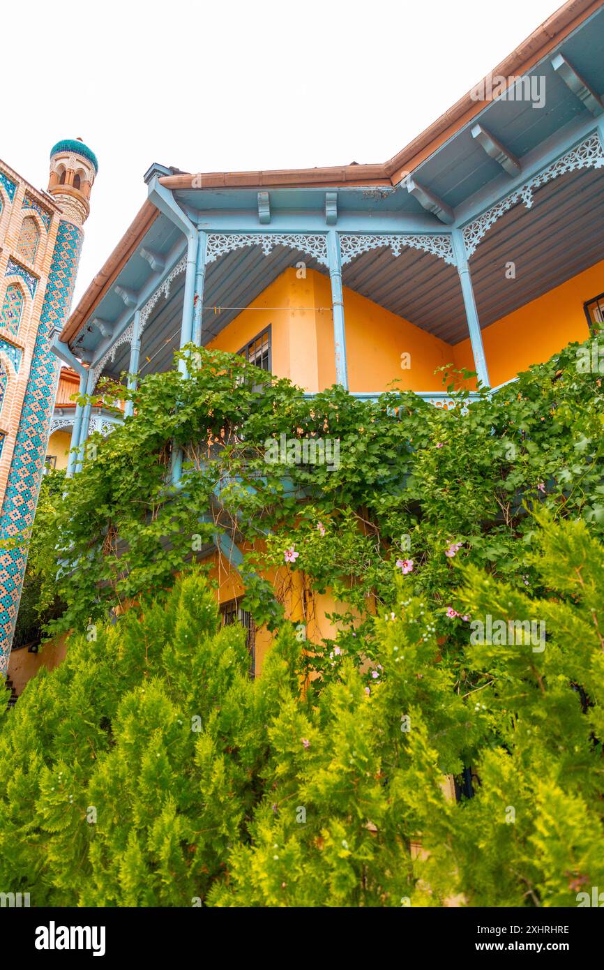 Traditional ornamental oriel windows, balconies in the streets of ...