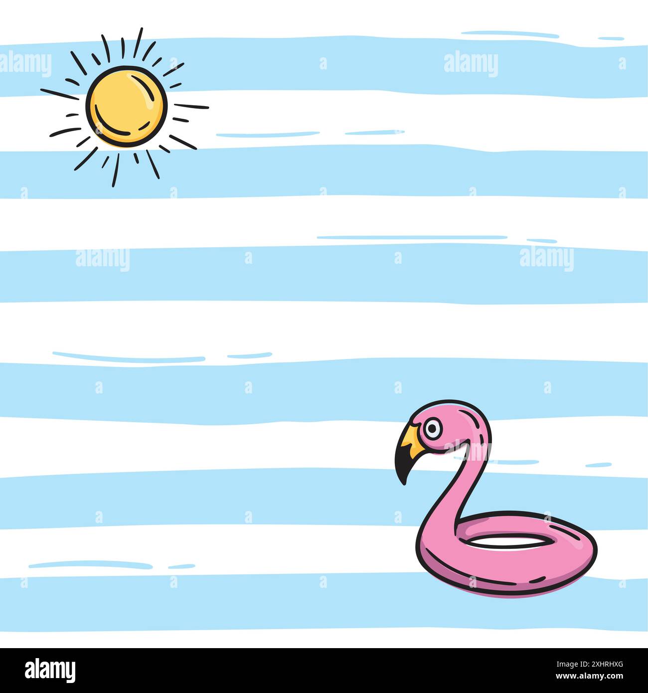 Simple seamless pattern with blue stripes, flamingo swimming ring and ...