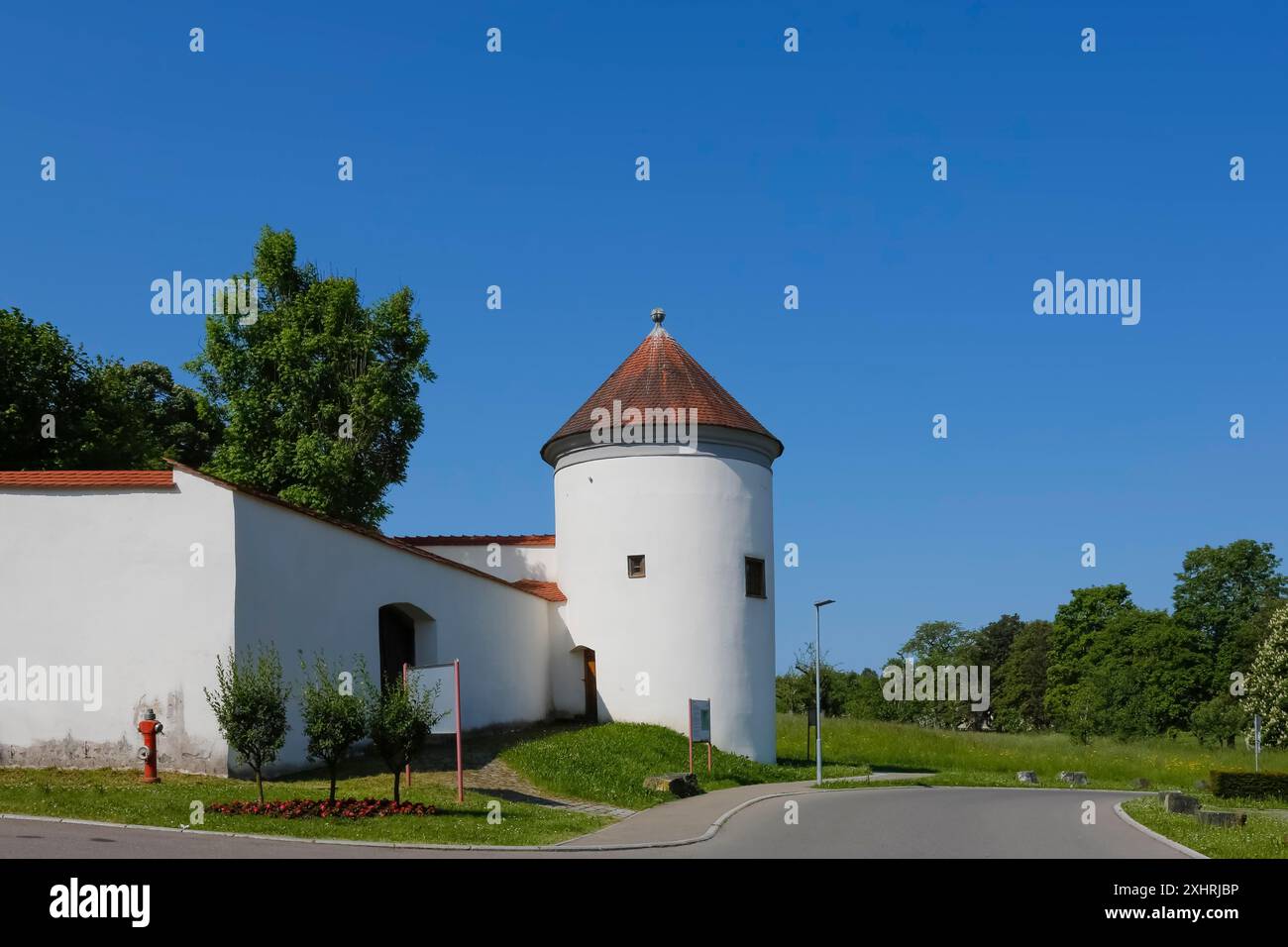 Castle wall, round corner tower of Messkirch Castle, castle of the ...