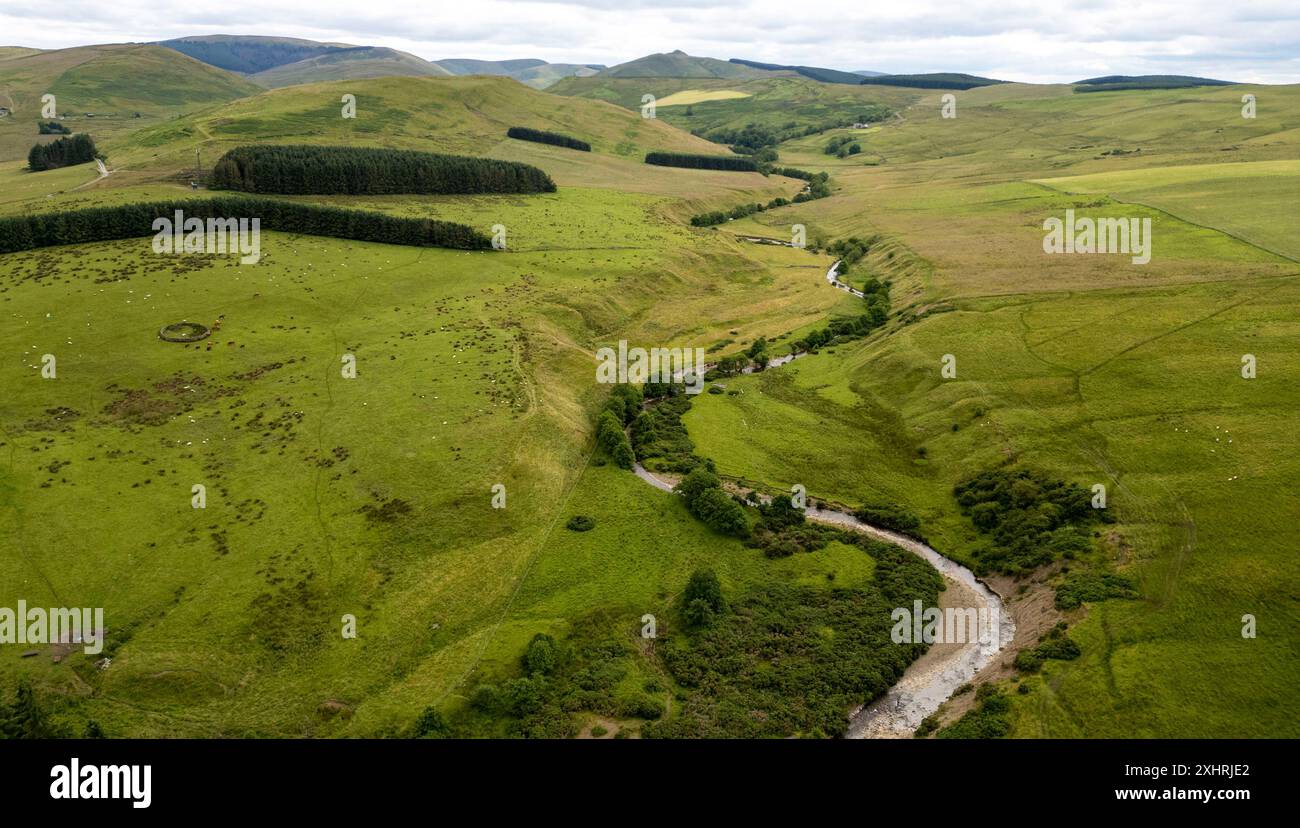Drone view of the Allan Water valley from Dodburn with Skelfhill Pen ...
