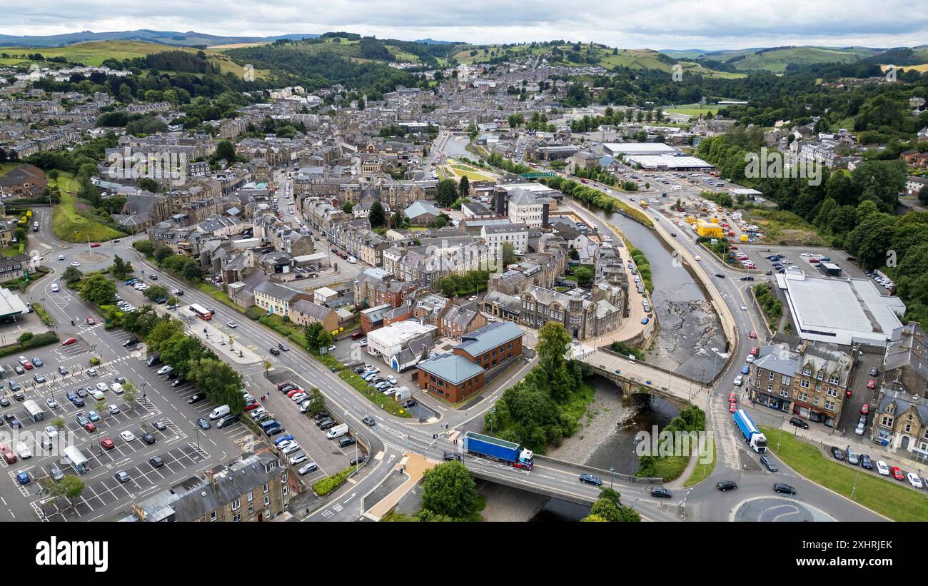 Aerial view of Hawick town centre and the River Teviot, Hawick ...