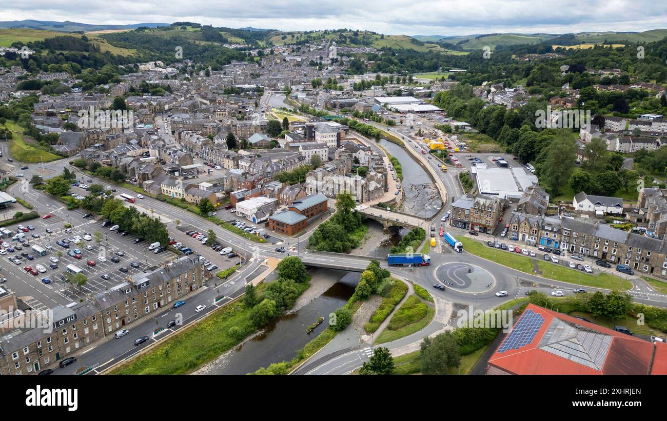 Aerial view of Hawick town centre and the River Teviot, Hawick ...