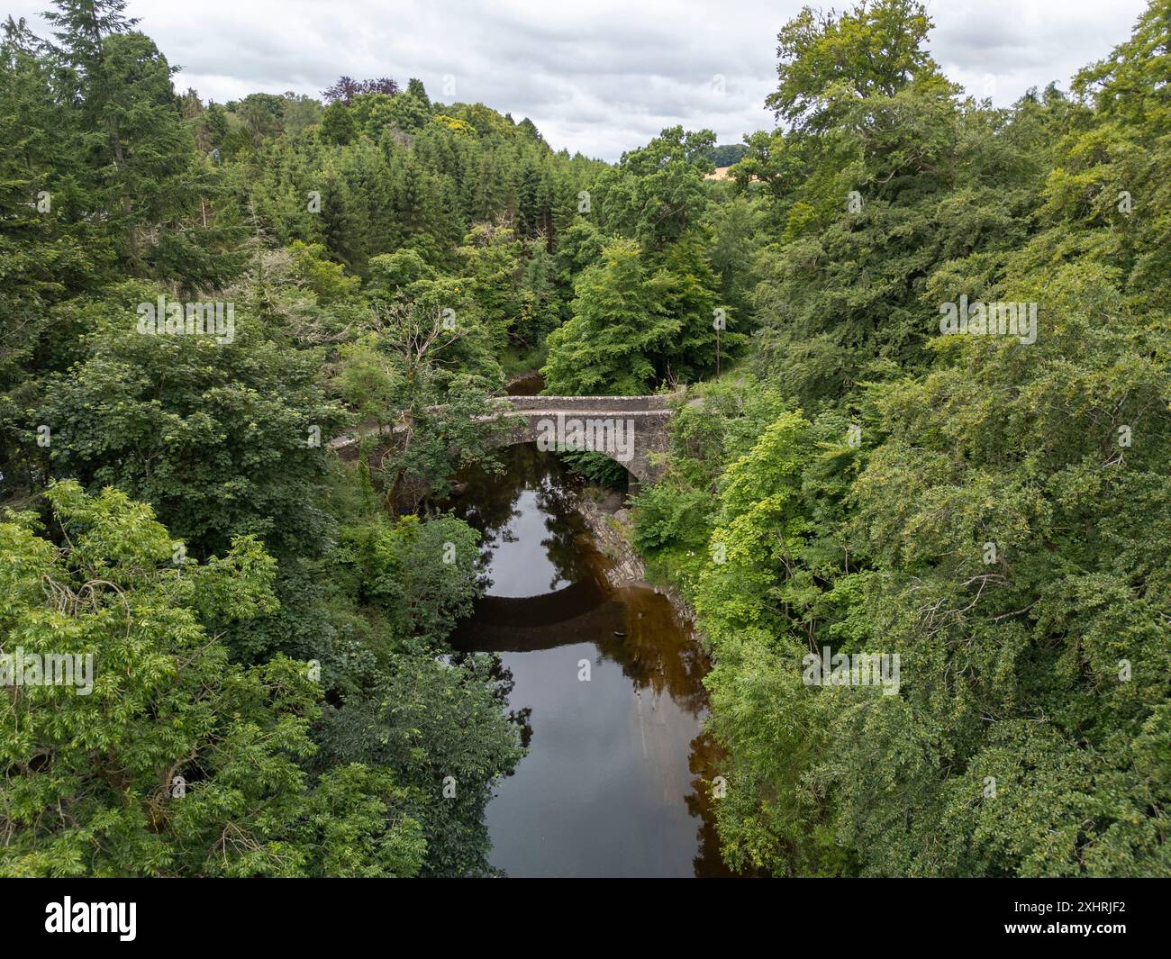 Aerial view of hornshole bridge where it spans the River Teviot near ...