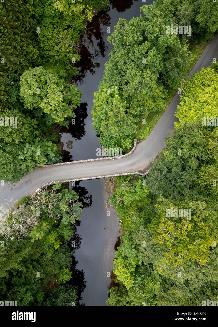 Aerial view of hornshole bridge where it spans the River Teviot near ...
