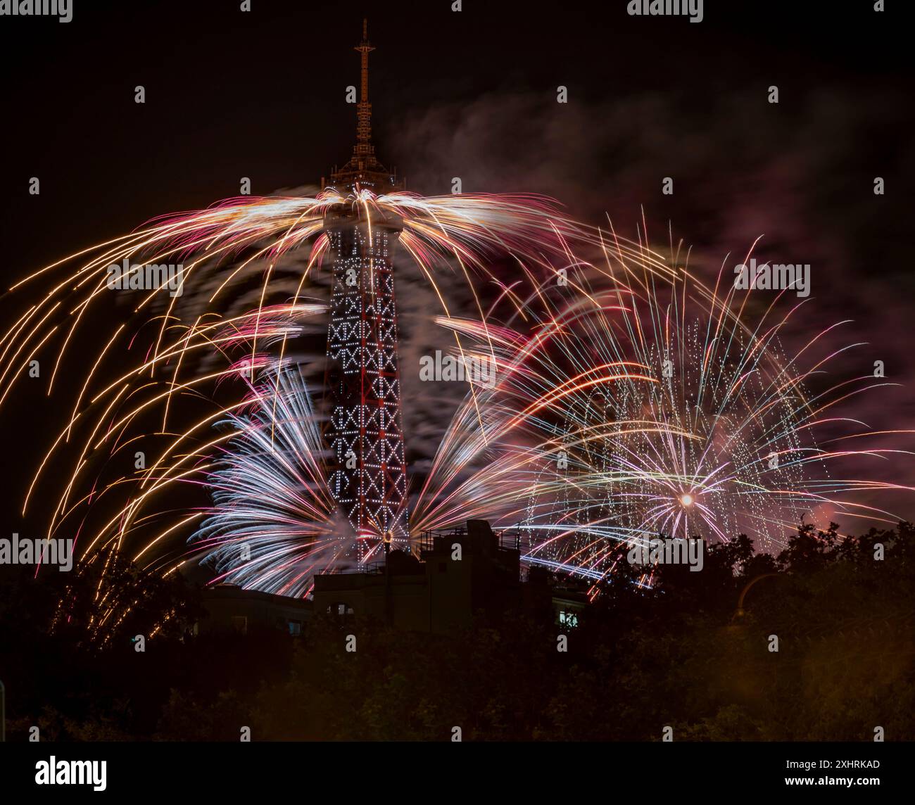 Paris, France - 07 14 2024: July 14 fireworks fired from The Eiffel ...