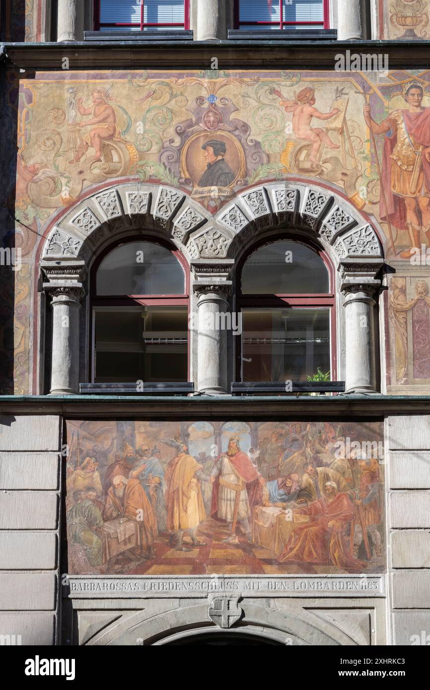 Historic facade painting on Constance Town Hall in the historic city ...