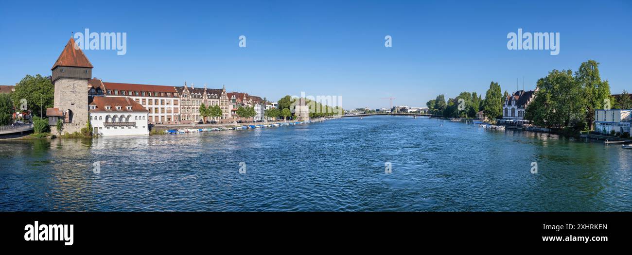 Panorama from the old Rhine bridge to the banks of the Rhine with the ...