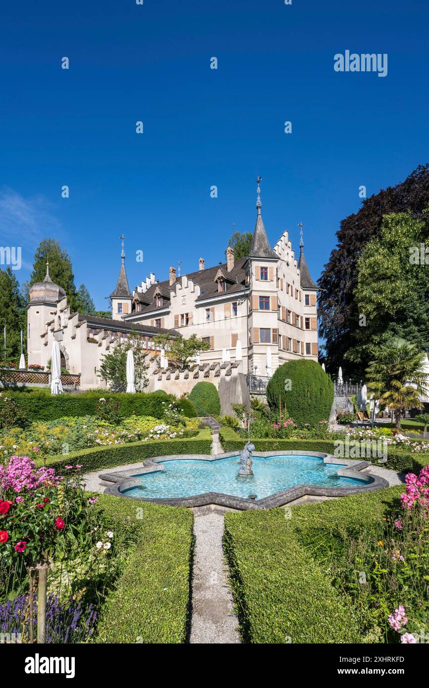 View over the castle garden with fountain to the historic Seeburg ...