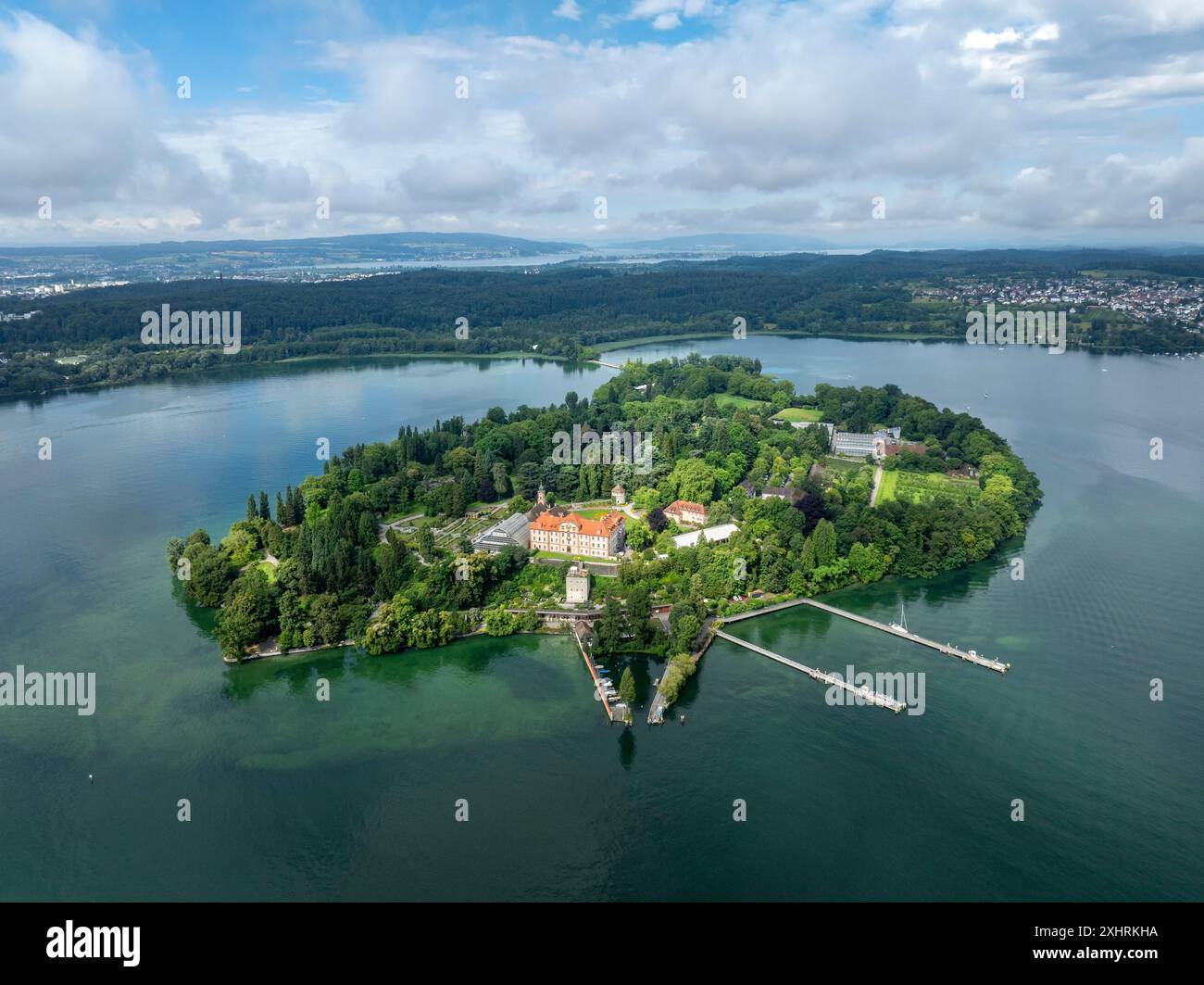 Aerial view of the island of Mainau in Lake Constance, district of ...