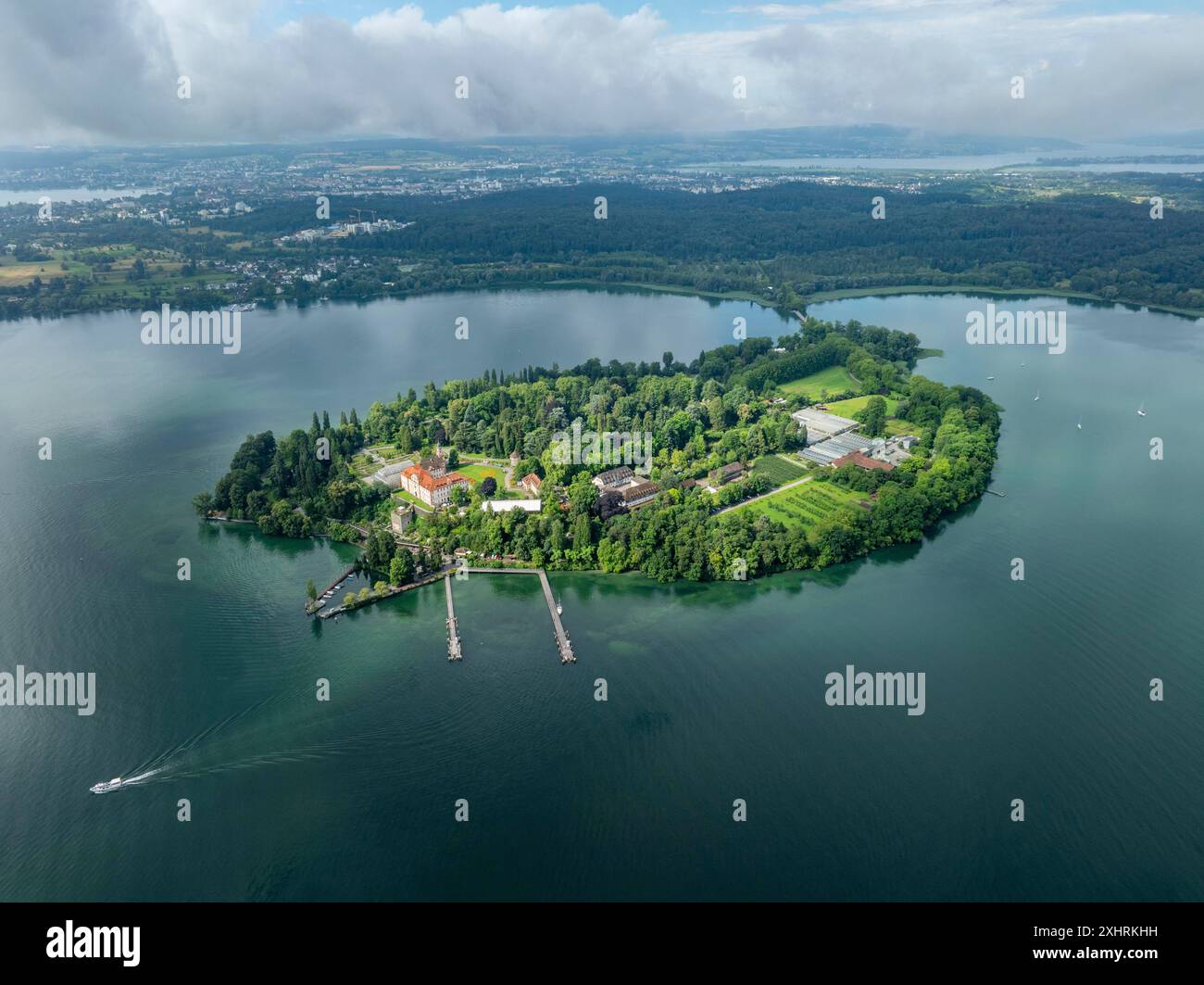 Aerial view of the island of Mainau in Lake Constance, district of ...
