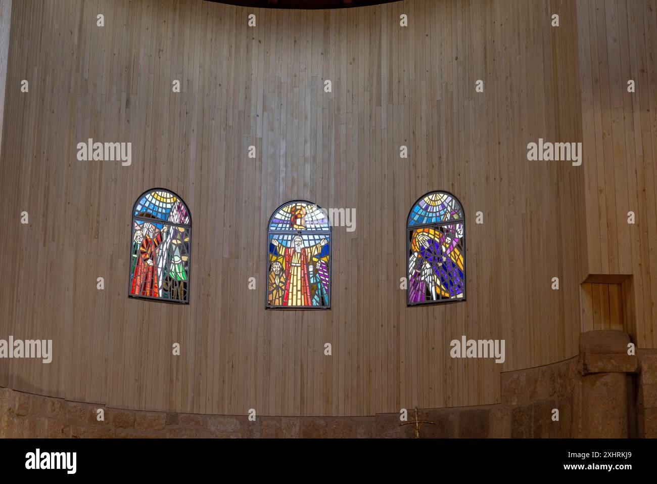 Stained glass window, Moses Chapel, Mount Nebo, (Jabal Nibu), holy ...