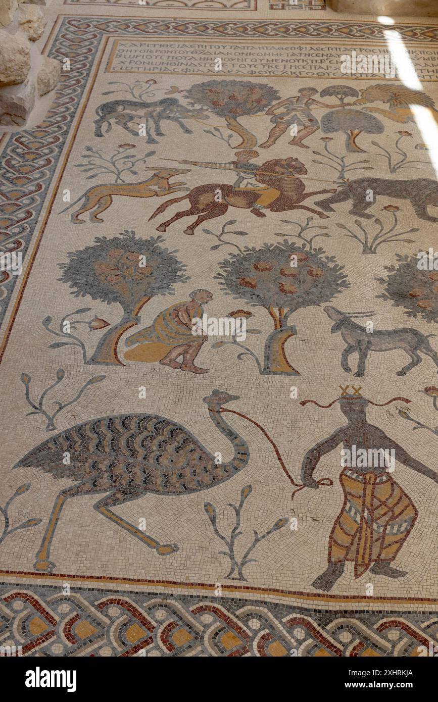 Floor mosaic of hunting scenes, Deaconicon Baptistery, Moses Chapel ...