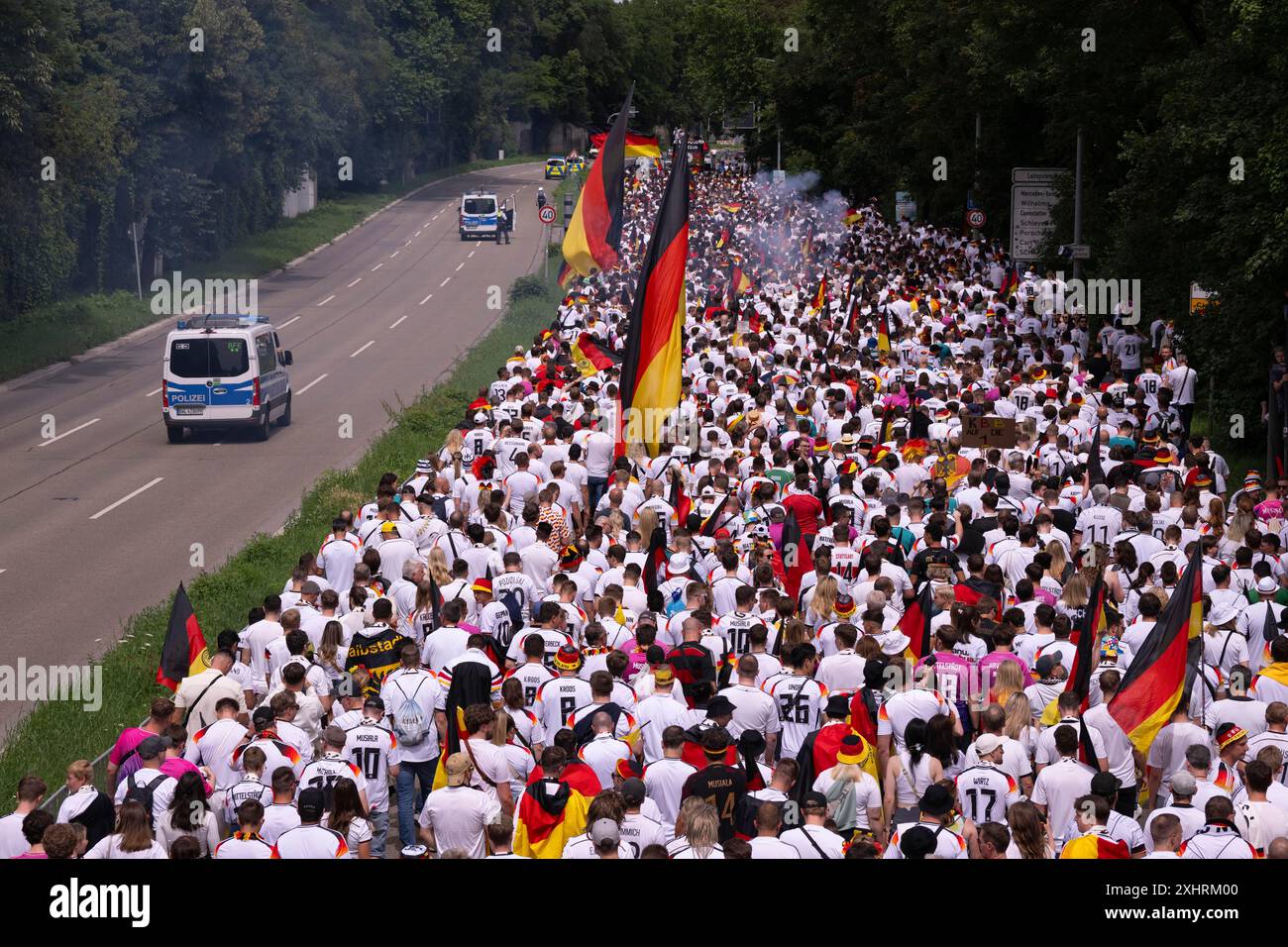Fan march, from behind, German football fans march to the quarter-final ...