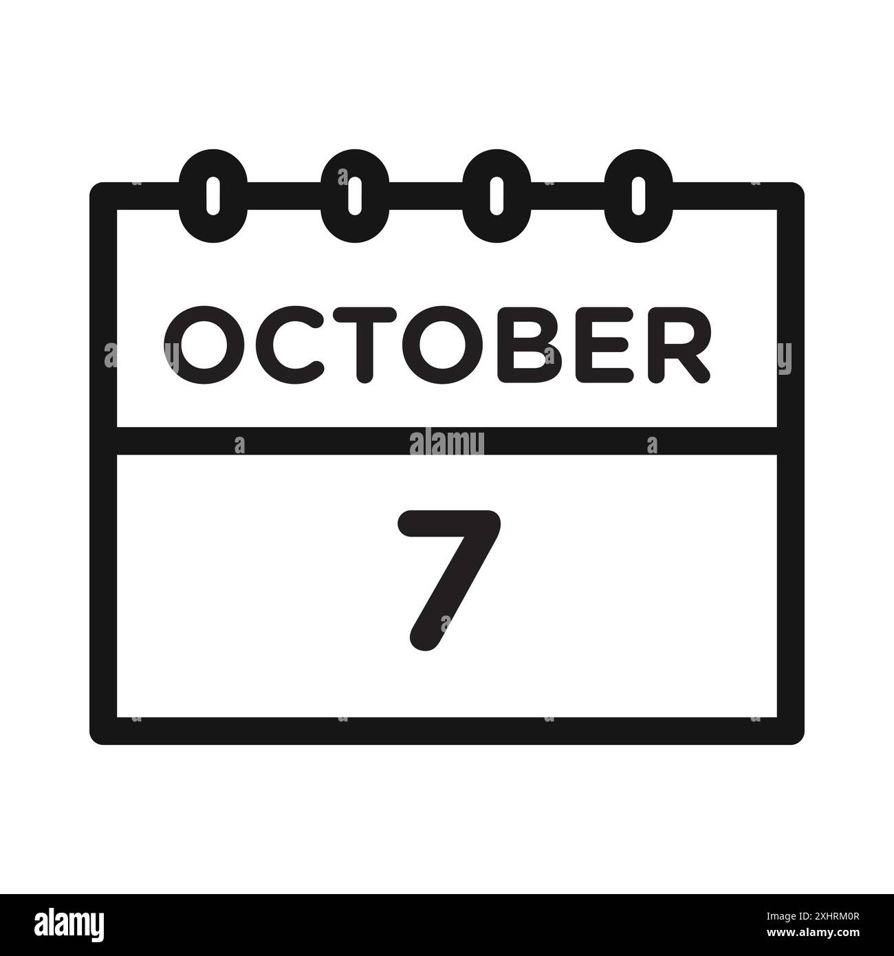 7 october date icon Black line art vector in black and white outline ...