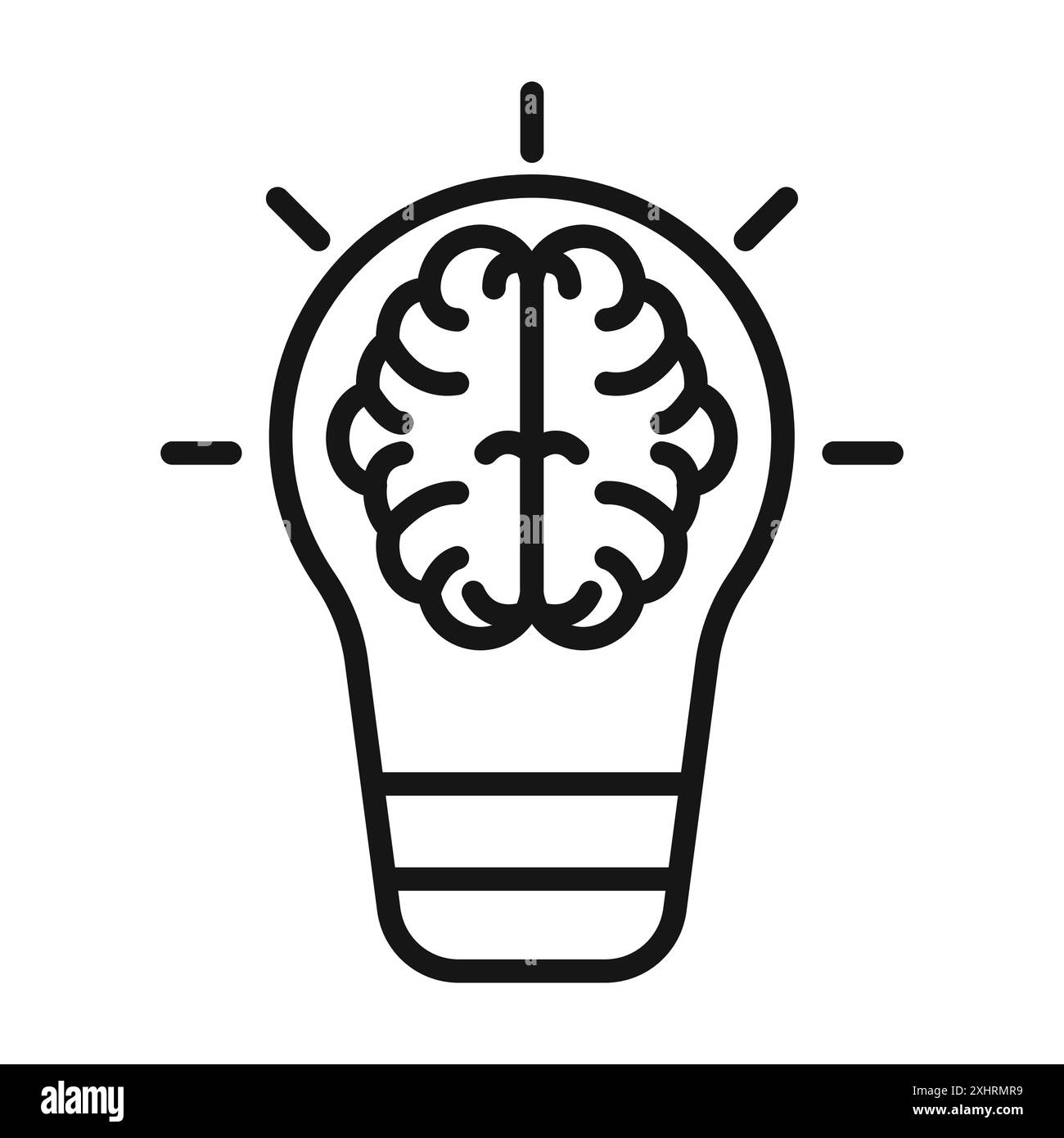 Brain idea icon Black line art vector in black and white outline set collection sign Stock ...