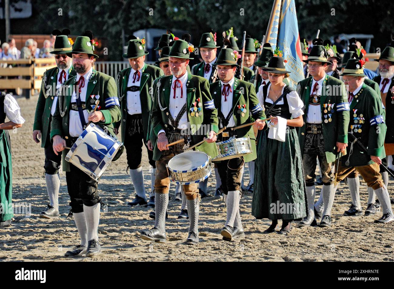 Parade of Bavarian rifle clubs in traditional traditional costume with ...