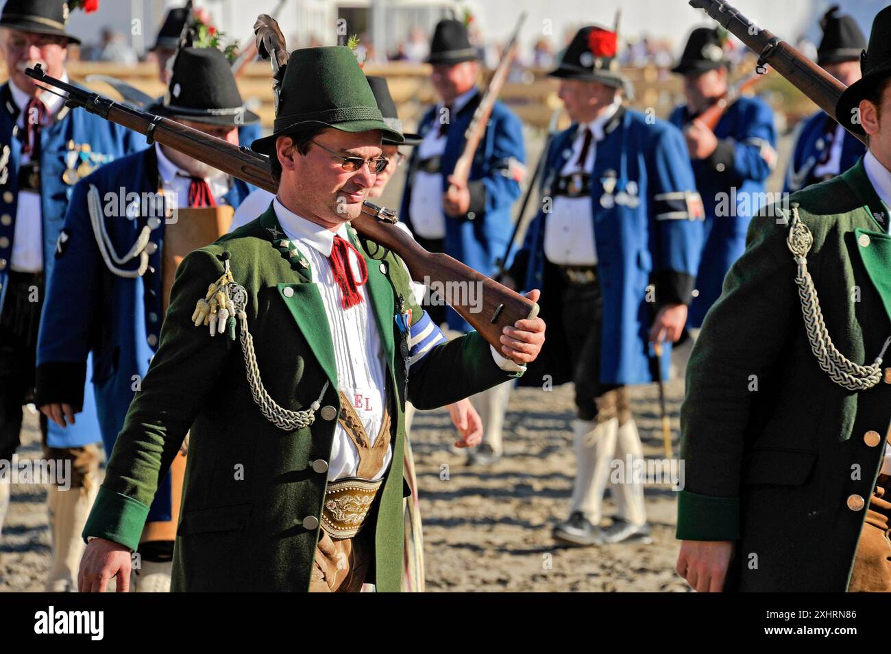 Man with rifle, parade of Bavarian rifle clubs in traditional ...