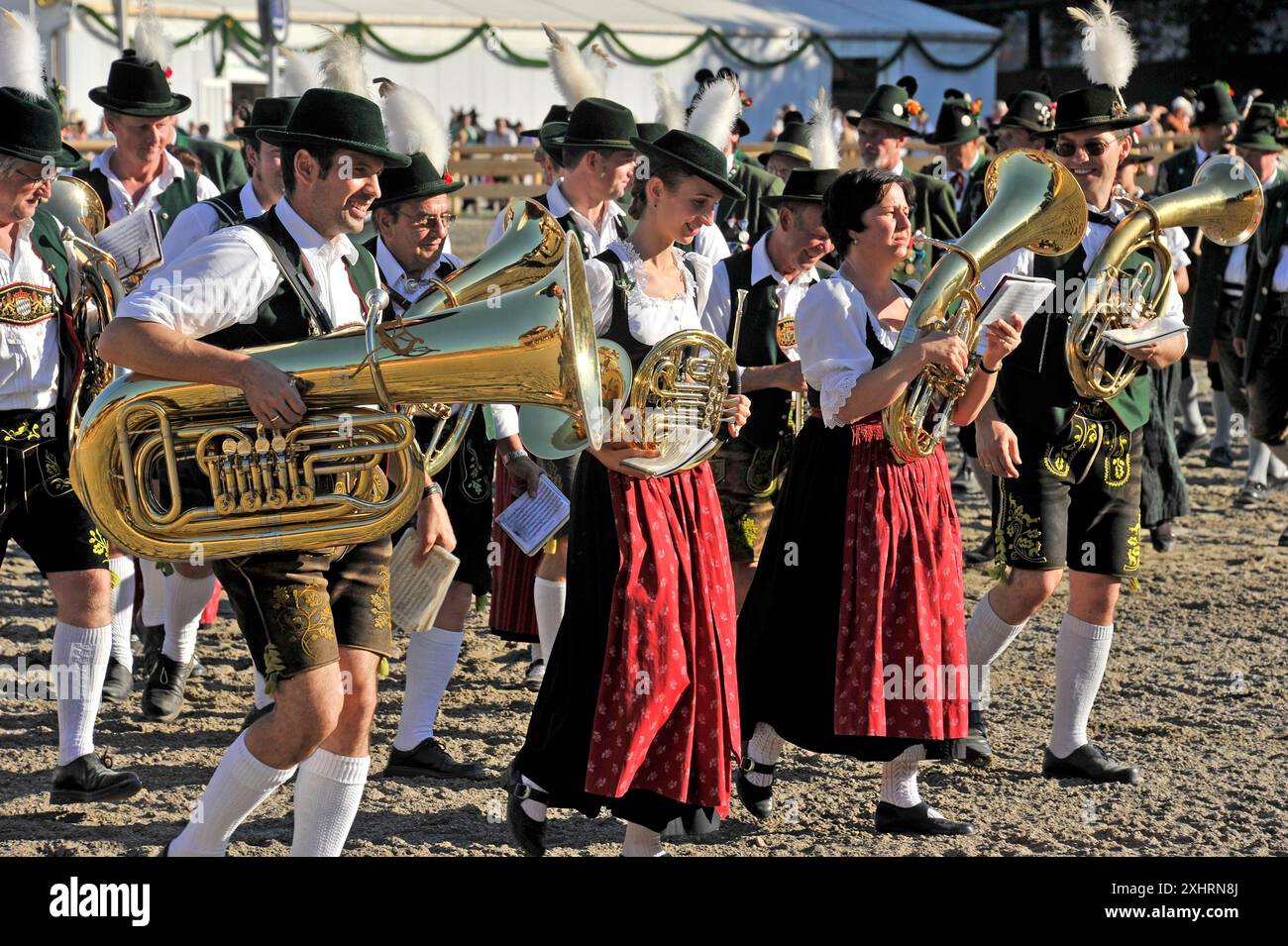 Musicians of a Bavarian brass band in traditional traditional costume ...