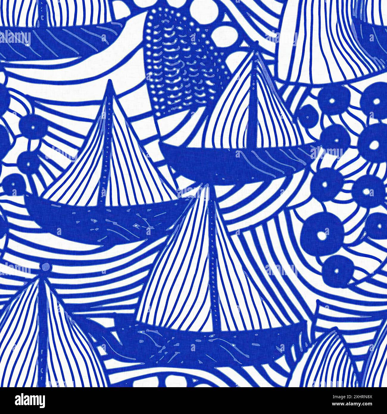 Coastal sail boat in azure ocean blue seamless background, Modern ...